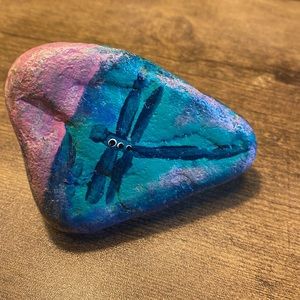 Hand Crafted | Accents | Dragonfly Stone Hand Painted Stone Garden Rock ...